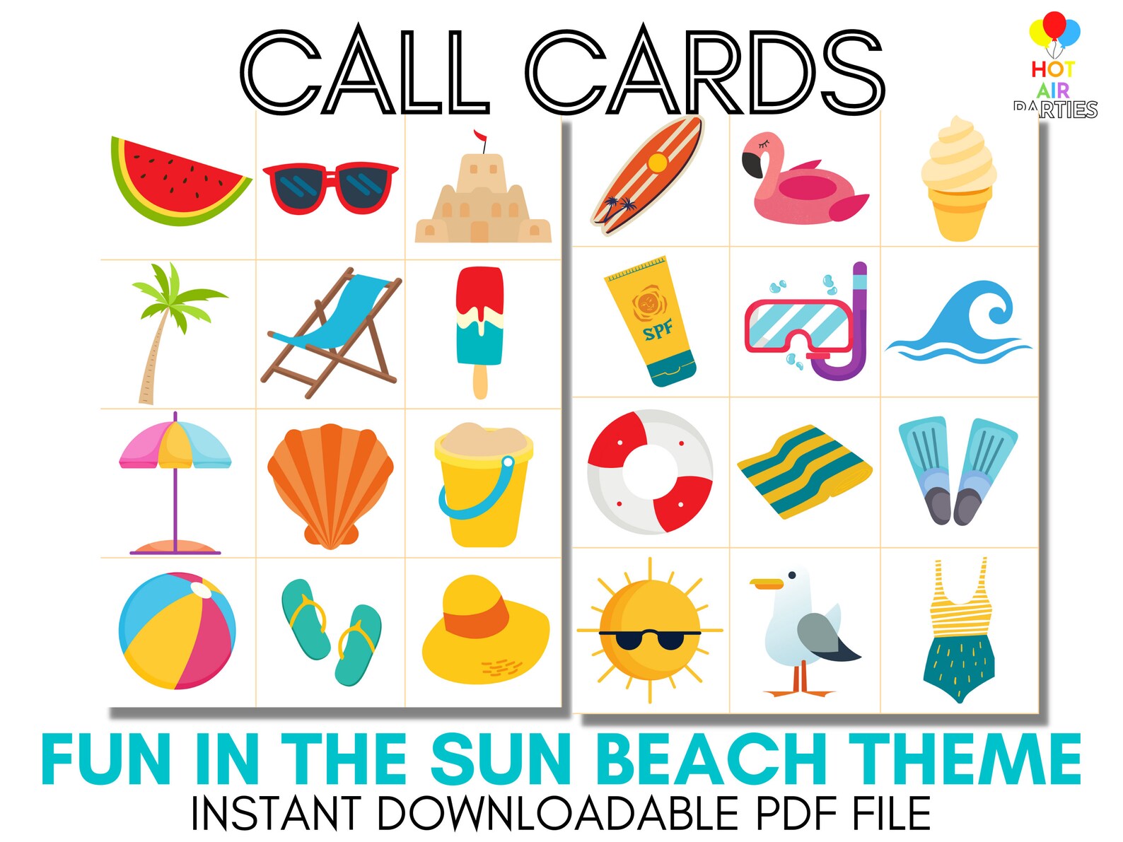 Fun in the Sun Beach Bingo Game Printable/downloadable Bingo - Etsy