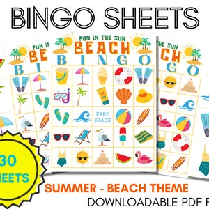 Fun in the Sun Beach Bingo Game - Printable/downloadable Bingo Game ...