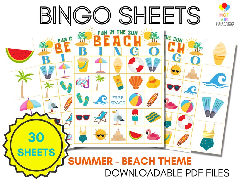 Fun in the Sun Beach Bingo Game - Printable/downloadable Bingo Game ...