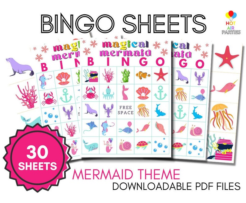 Mermaid Bingo Game: 30 Unique Cards (printable/downloadable) - Etsy