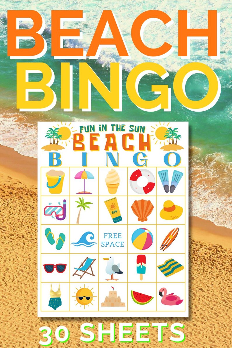 Beach Bingo Game: 30 Unique Cards, Summer Theme (digital Download) - Etsy