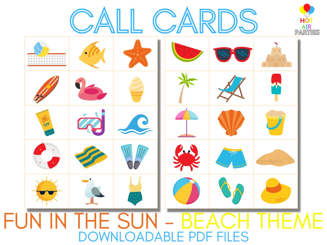 Fun in the Sun Beach Bingo Game - Printable/downloadable Bingo Game ...