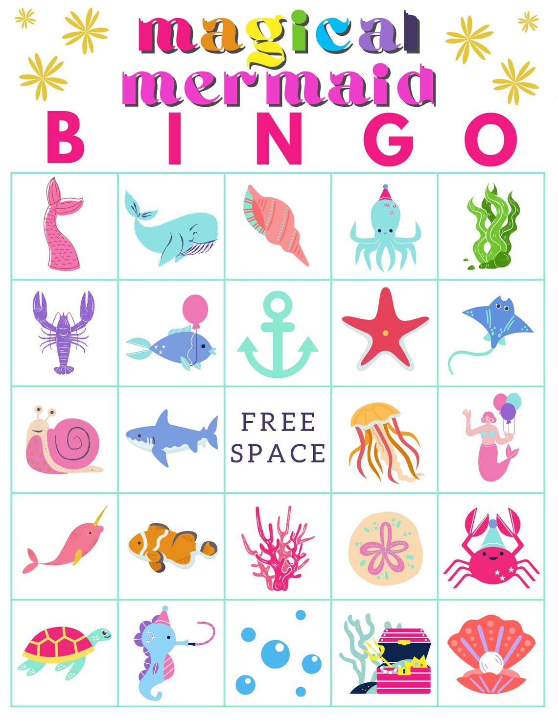 Mermaid Bingo Game: 30 Unique Cards (printable/downloadable) - Etsy