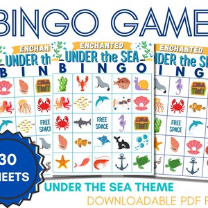 Printable/downloadable Bingo Game Ocean Under the Sea Theme Bingo 30 ...
