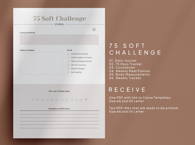 EDITABLE 75 Soft Challenge Bundle | Size A4, US Letter | Editable Canva ...