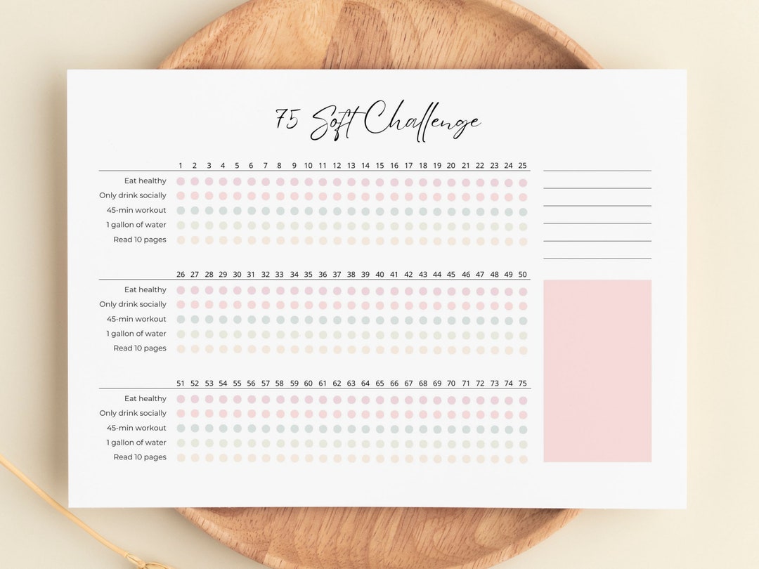 Editable 75 Soft Challenge Tracker Template: Printable Workout ...