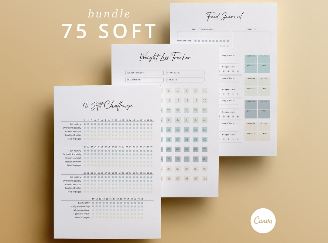 75 Soft Challenge Bundle, Tracker Template, Workout Plan, Self Care ...