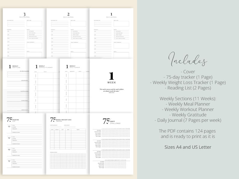75 Soft Challenge Printable Bundle, 75 Easy Challenge, 75 Habit Tracker ...