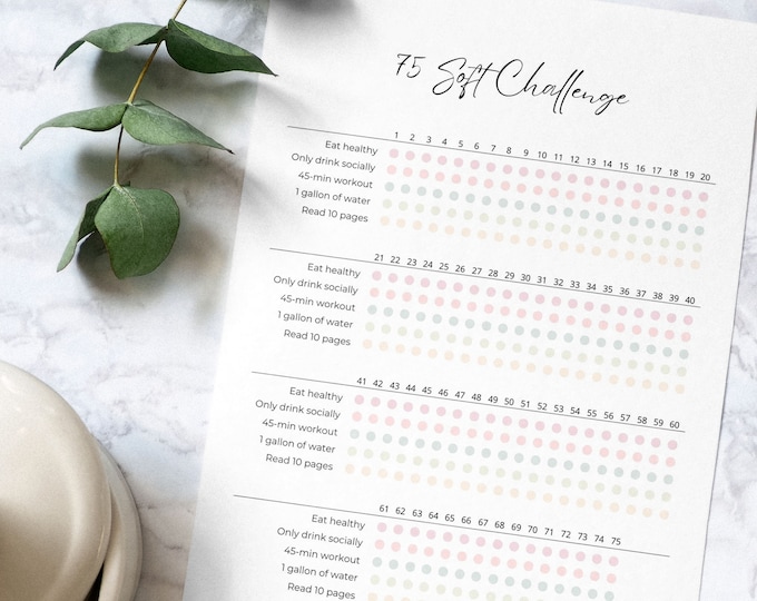 75 Soft Challenge, 75 Soft Challenge Tracker, Daily Habits, Habit Tracker, Digital File, A4/A3 ...