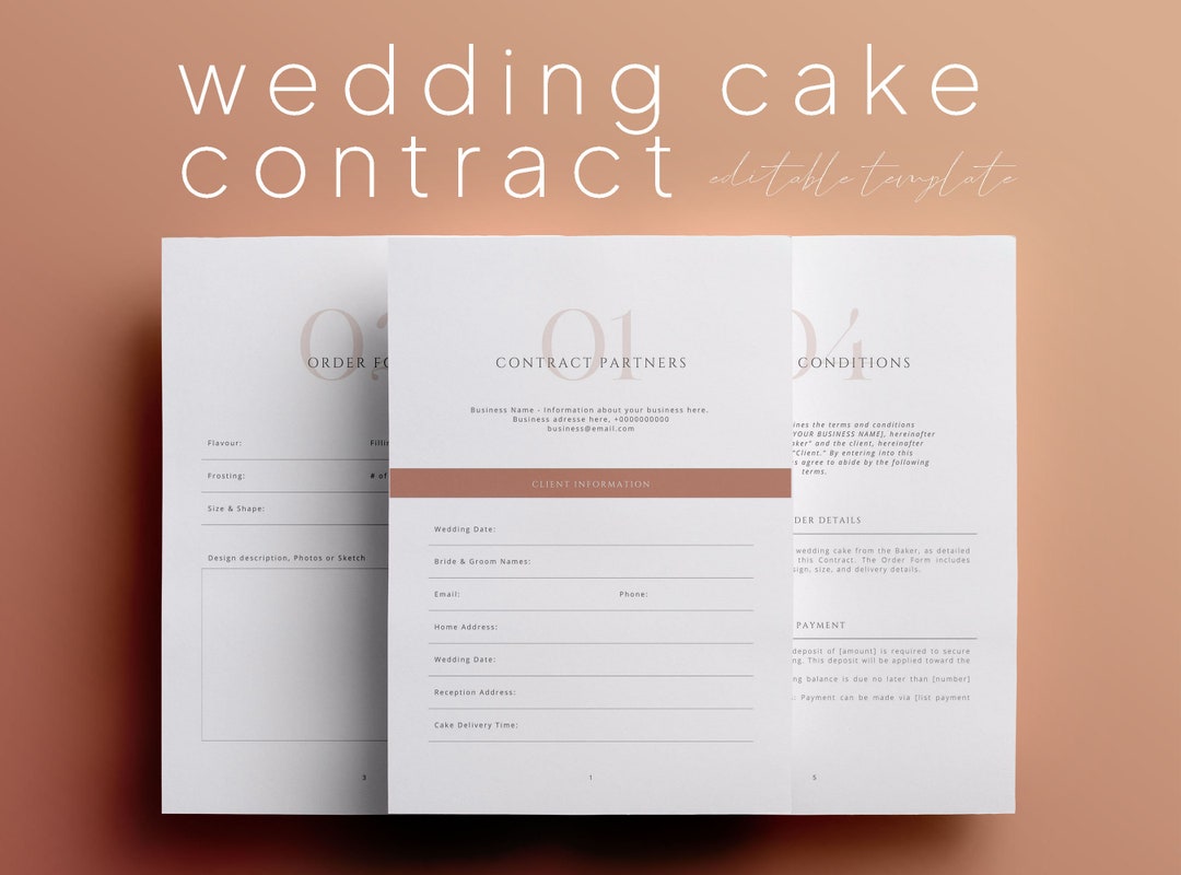 Wedding Cake Contract Template, Editable Wedding Cake Order Form ...