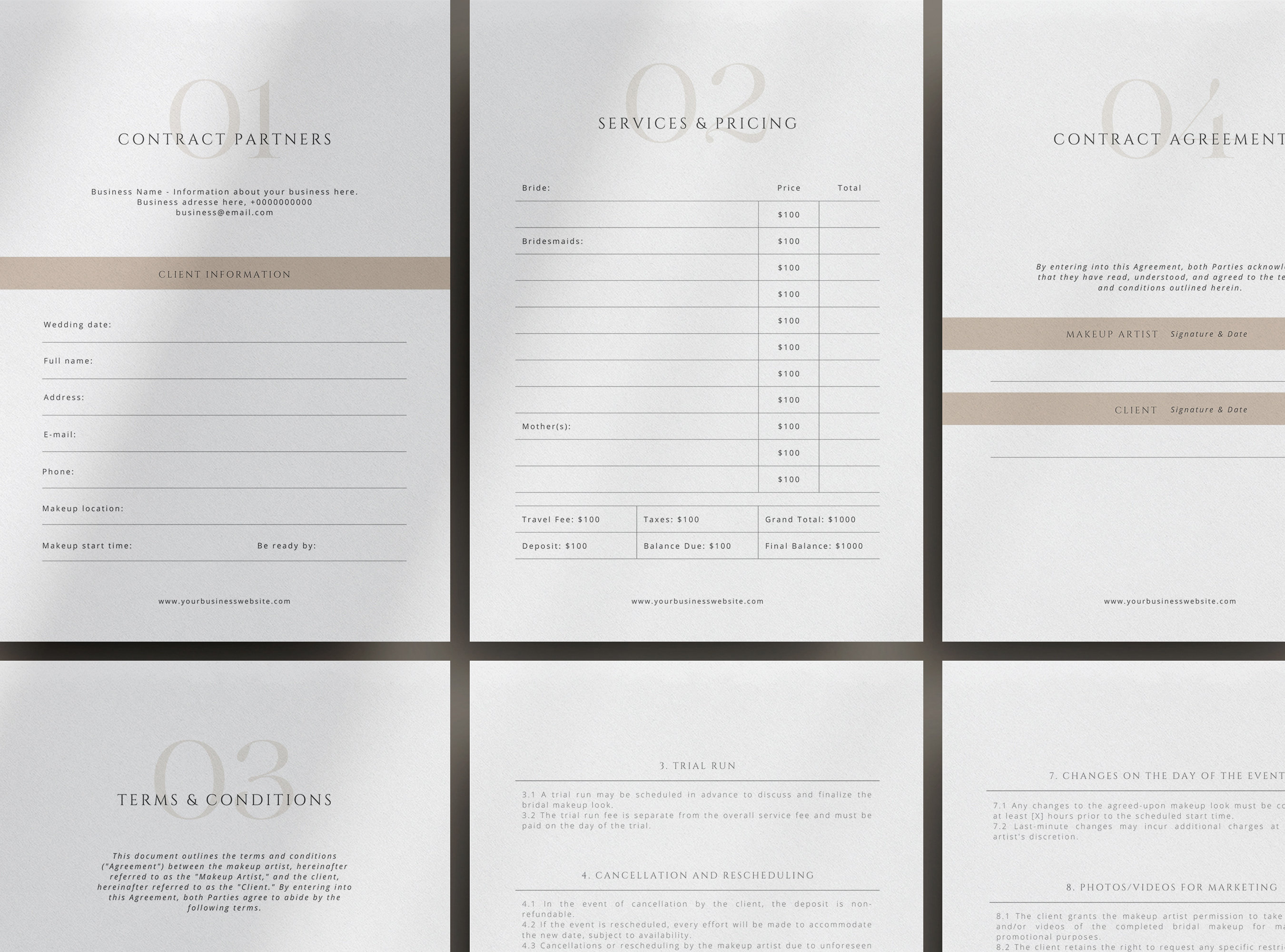 Bridal Makeup Contract Template, Wedding Bridal Party Salon Services ...