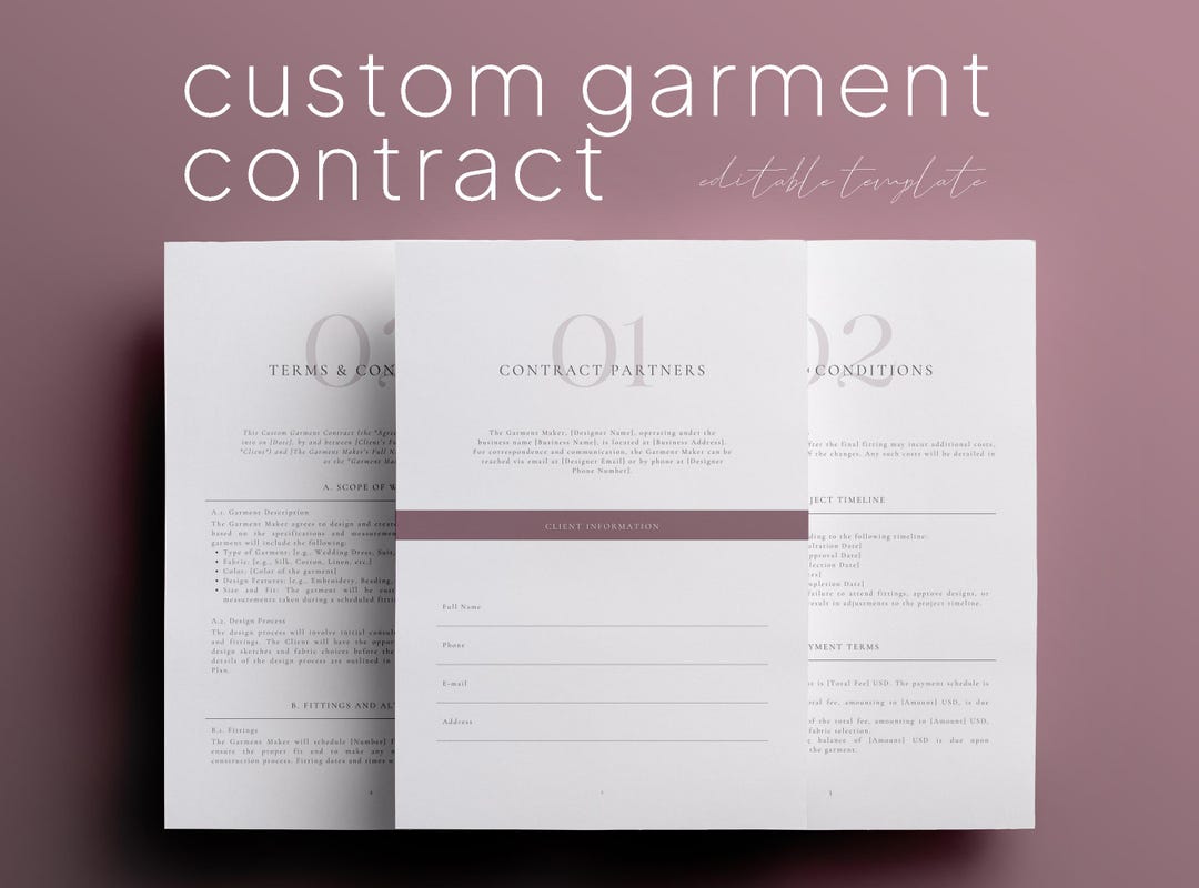 Custom Garment Contract, Tailor Made Clothing Agreement, Bespoke ...