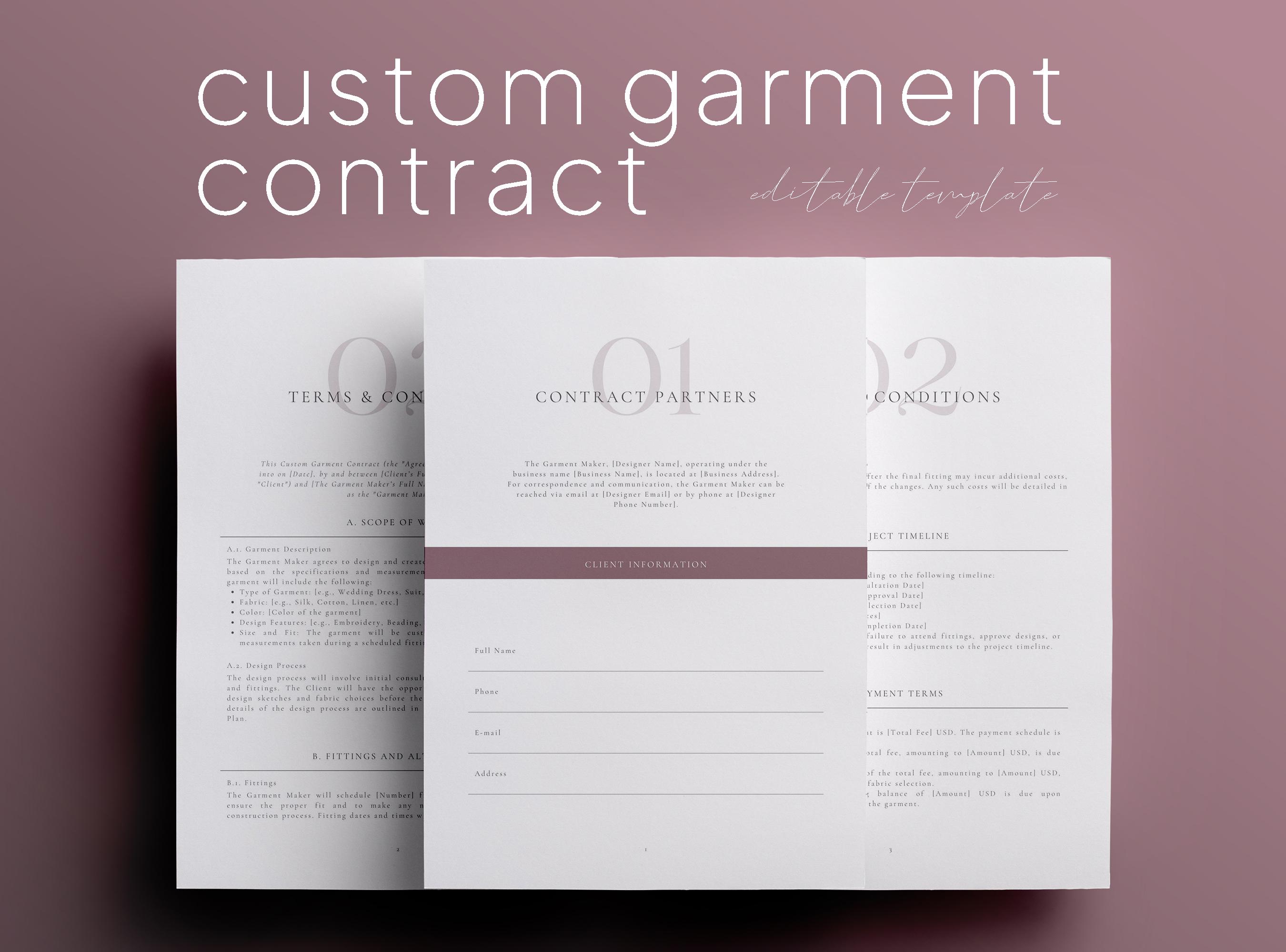 Custom Garment Contract, Tailor Made Clothing Agreement, Bespoke ...