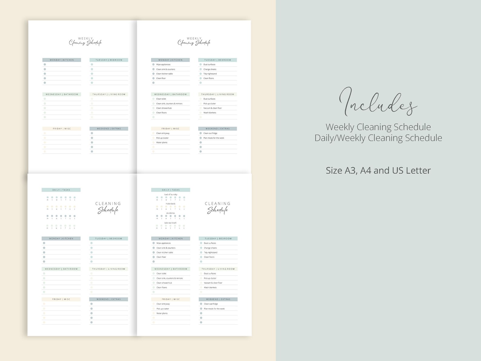 Editable Cleaning Schedule, Weekly Chore Chart, Cleaning Checklist ...