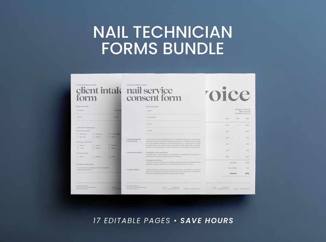 Nail Technician Forms Bundle: Editable Consent, Aftercare & Client ...