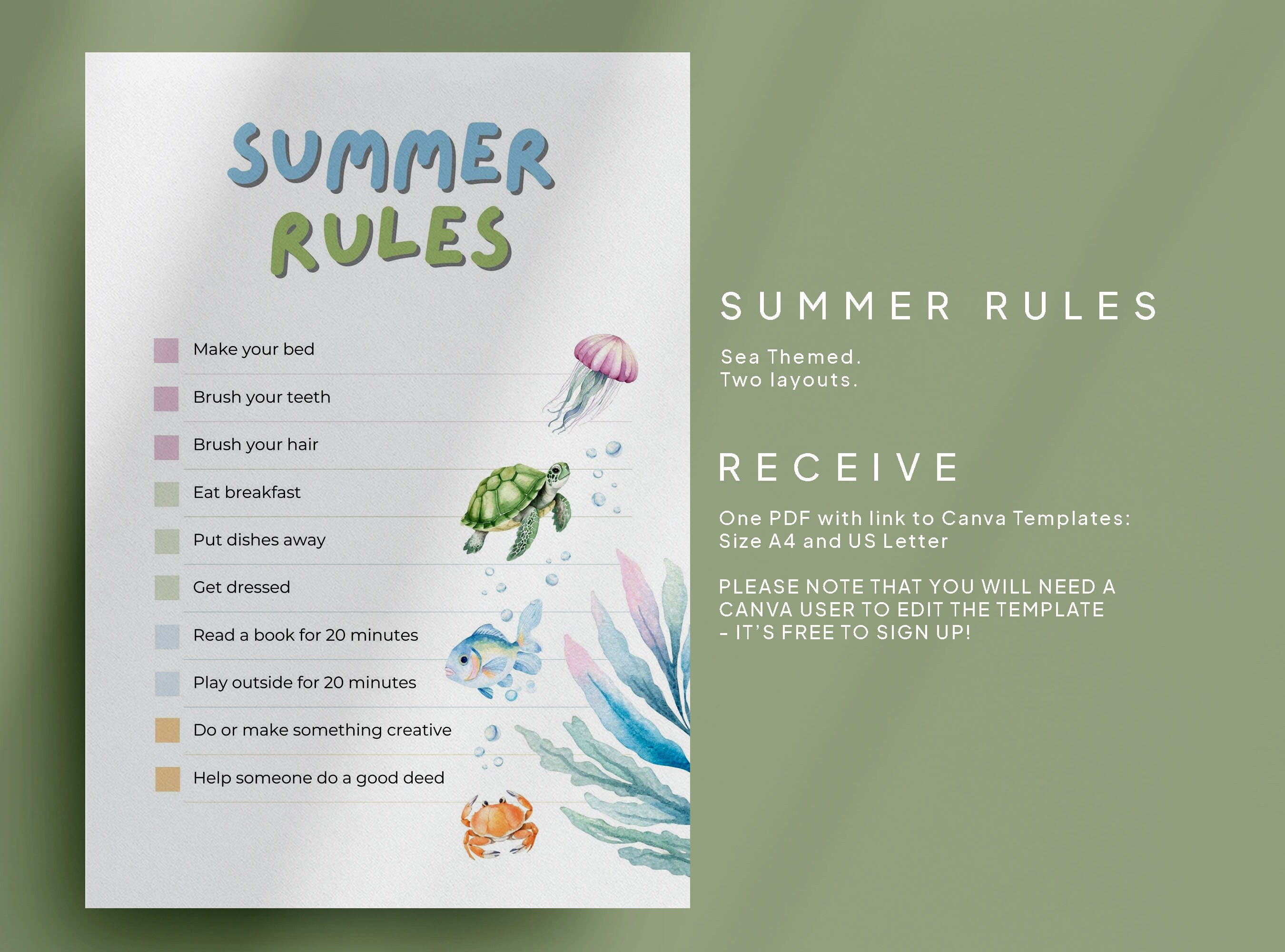 Editable Summer Rules, Printable Daily Checklist, Daily Routine ...