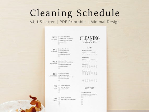 Cleaning Schedule Printable PDF Printable Cleaning - Etsy
