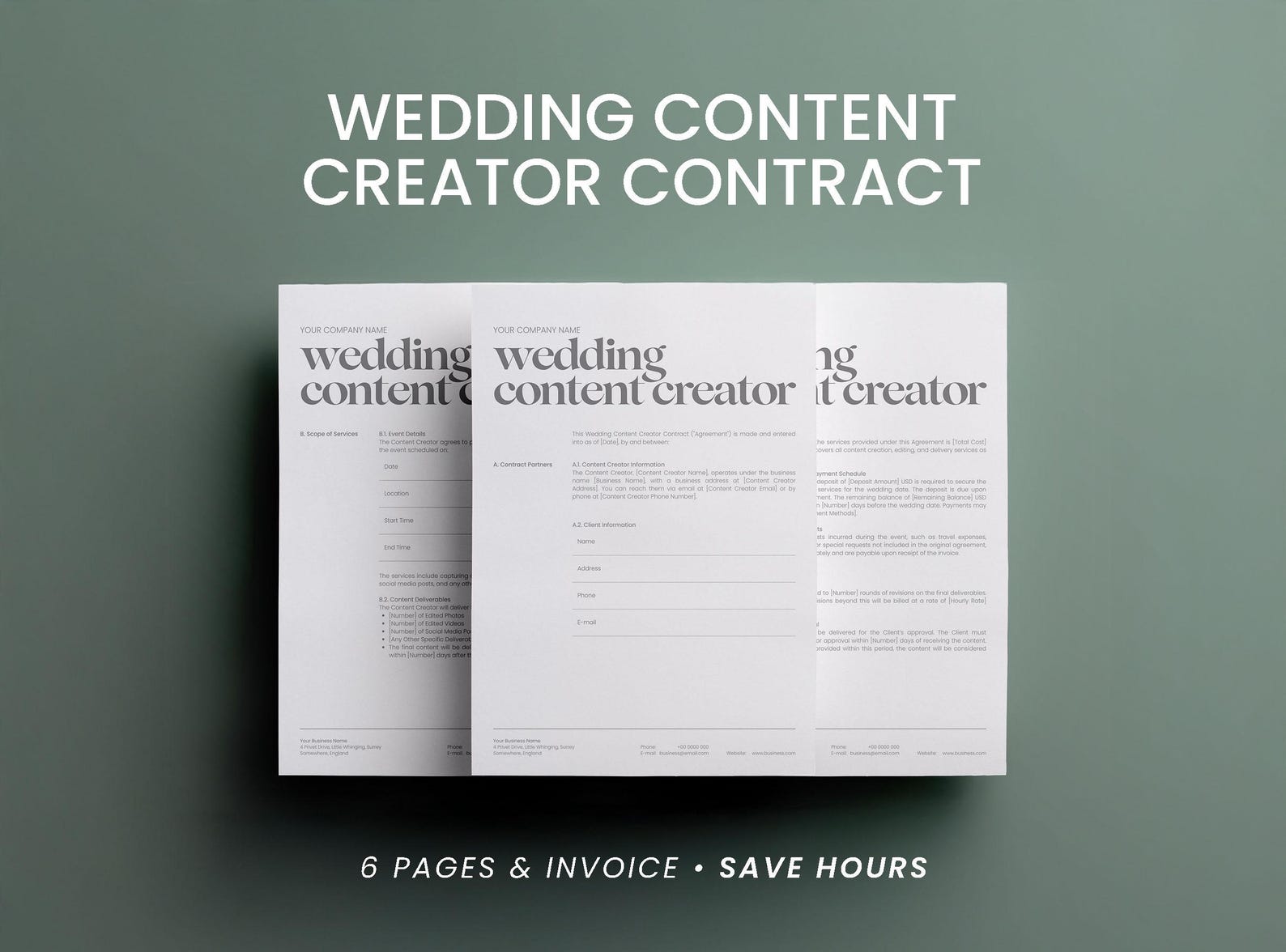 Wedding Content Creator Contract Template: Editable Canva Agreement for ...