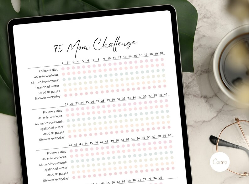 75 Mom Challenge Printable, 75 Mom Tracker, Editable Canva Template ...