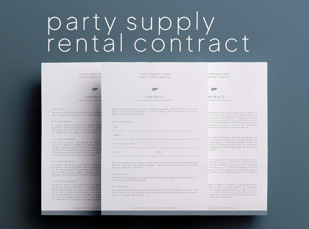 Party Supply Rental Contract, Party Rental Client Intake, Party Rental ...