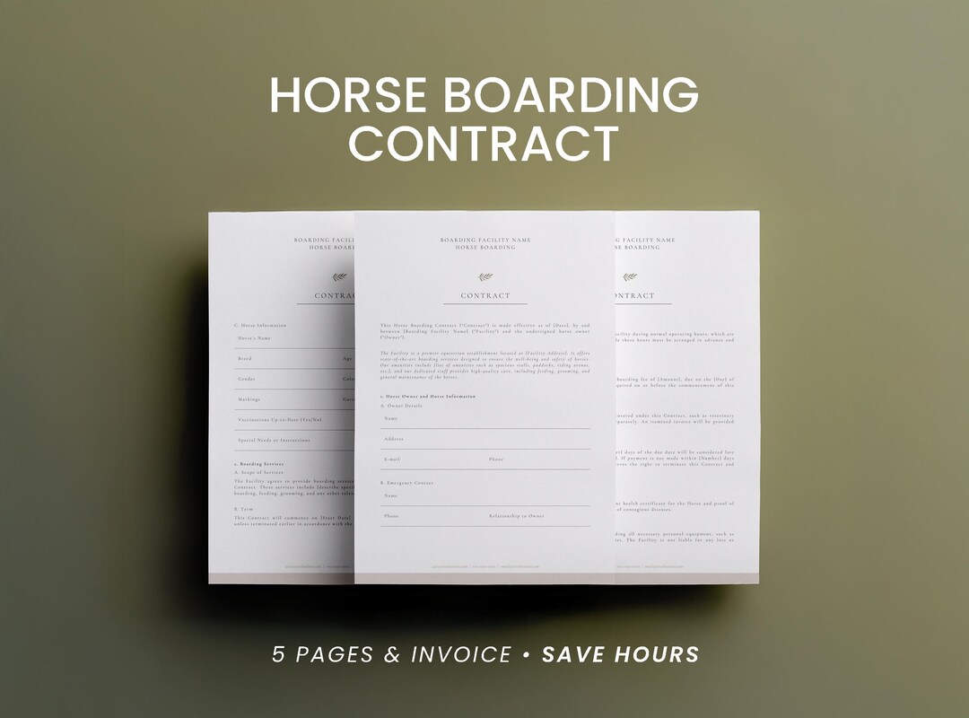 Horse Boarding Contract Template: Editable Equine Livery Services ...