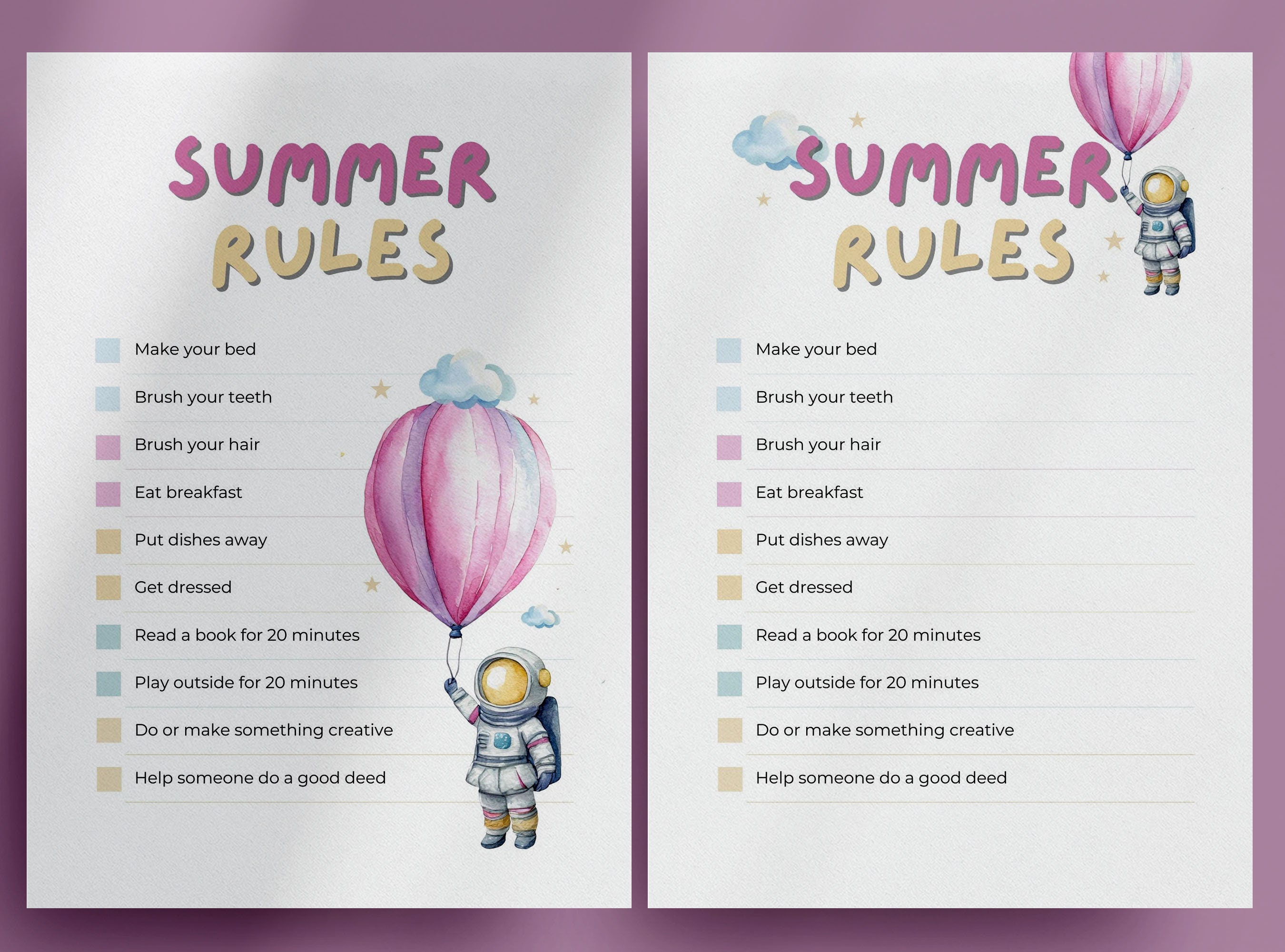 Editable Summer Rules, Printable Daily Checklist, Daily Routine ...