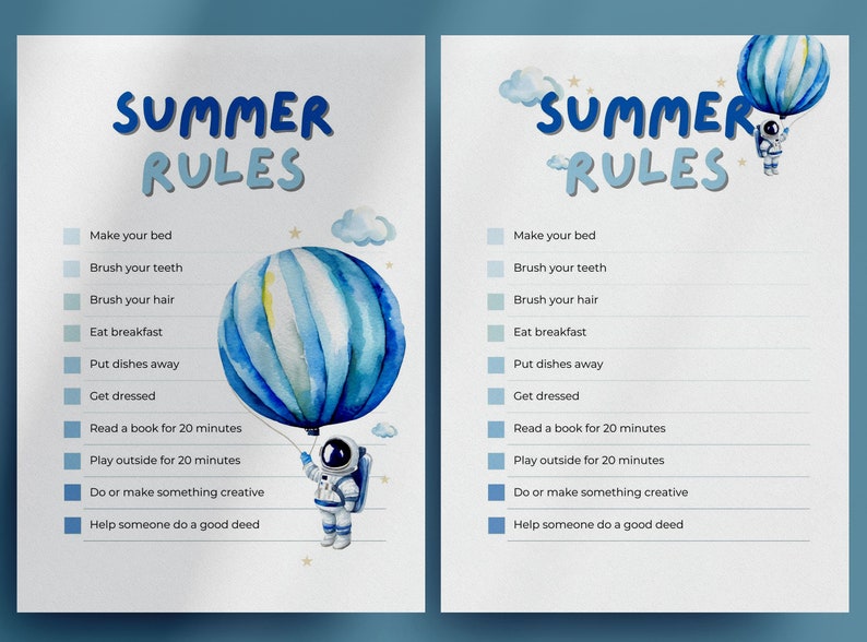 Editable Summer Rules, Printable Daily Checklist, Daily Routine ...