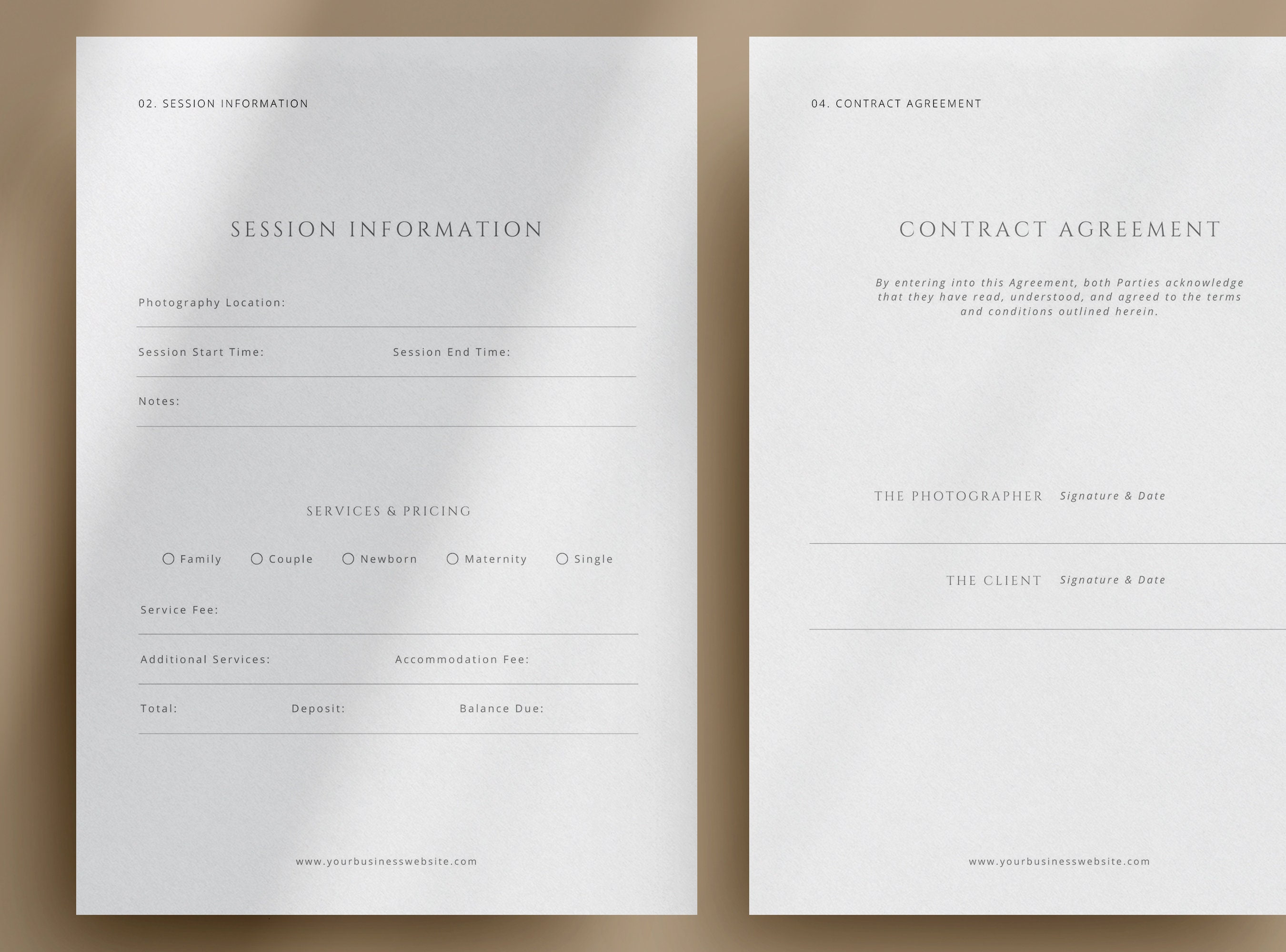 Plantilla de contrato de cliente de fotografía, formularios de ...