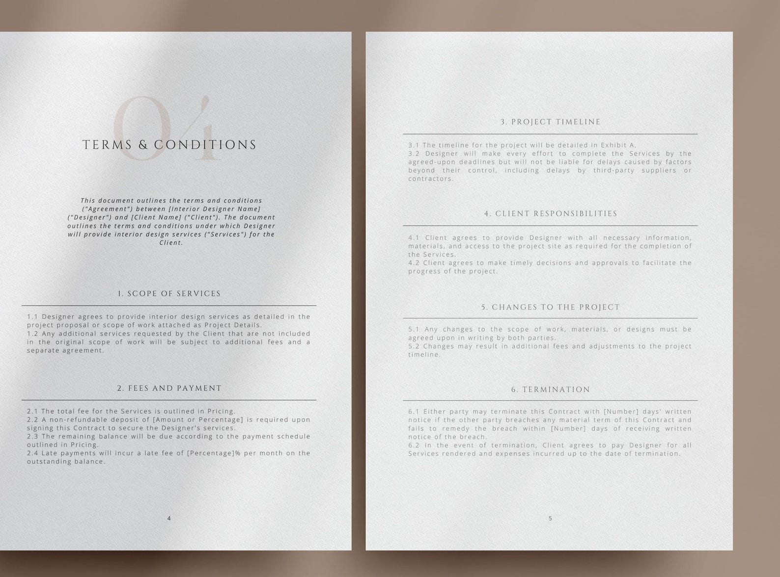 Interior Designer Client Contract Template: Editable Services Agreement ...