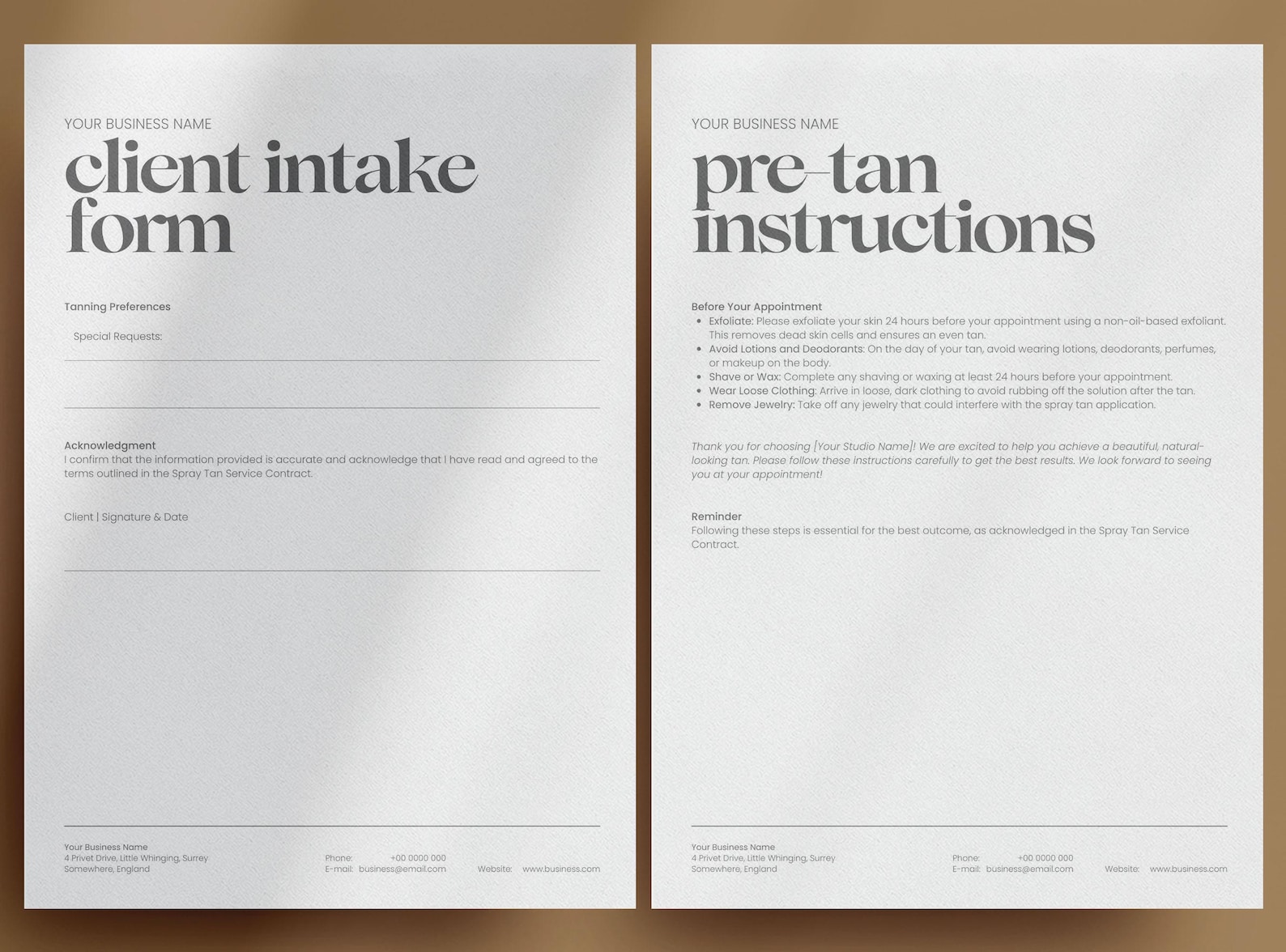 Spray Tan Forms Bundle: Editable Client Intake, Consent & Consultation ...