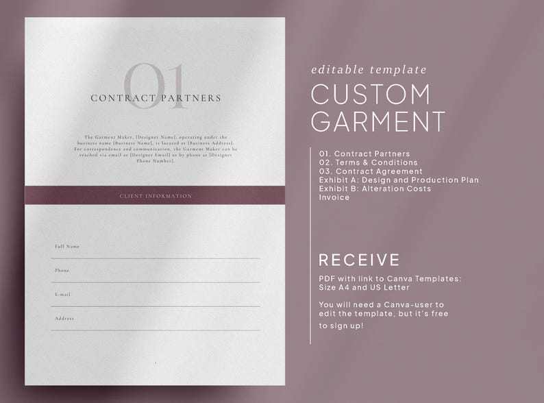 Custom Garment Contract, Tailor Made Clothing Agreement, Bespoke ...