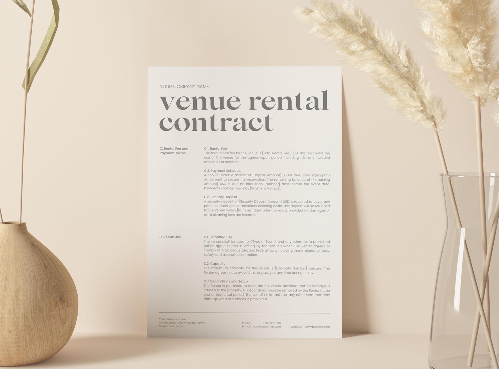 Venue Rental Agreement Template: Event Space Booking Contract - Etsy