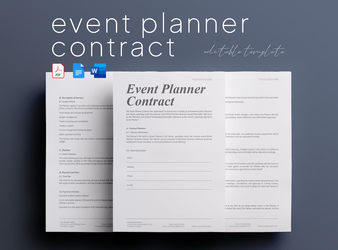 Editable Event Planner Contract Template, MS Word Docs, Event Planner ...