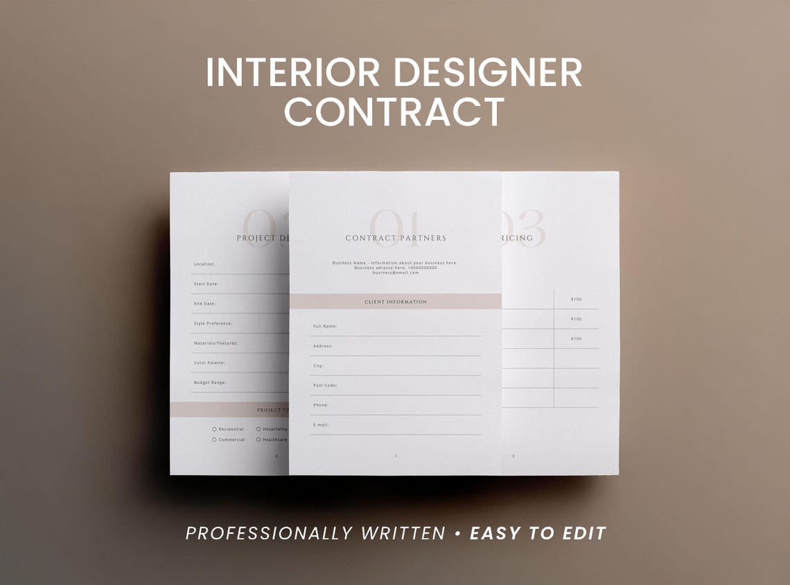 Interior Designer Client Contract Template: Editable Services Agreement ...