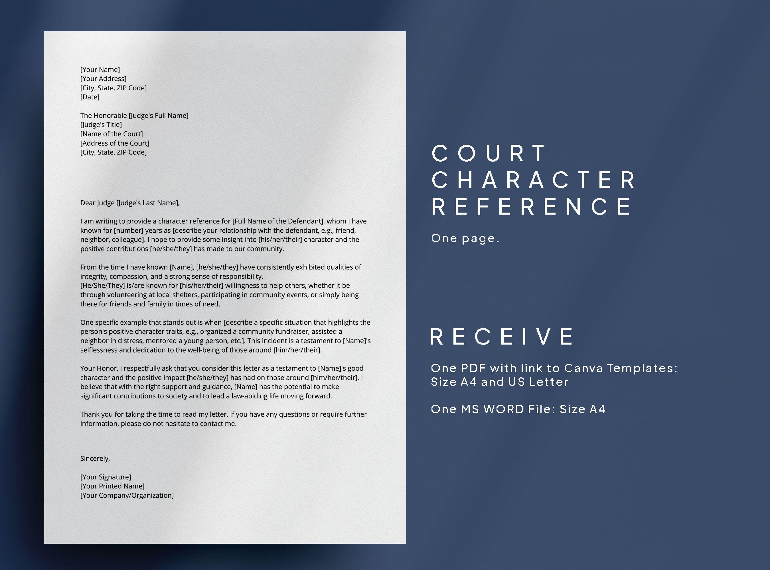 Court Character Reference, Character Letter, Letter to Judge, Court ...