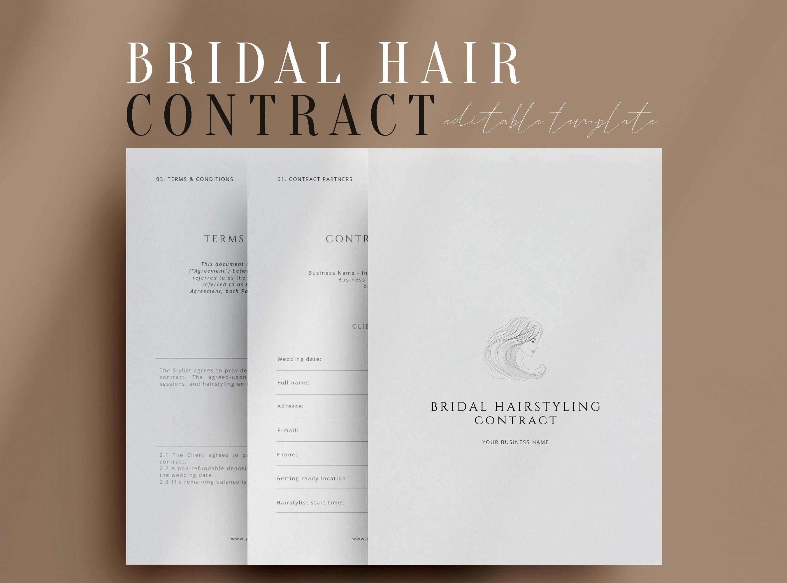 Bridal Hair Contract Template, Wedding Bridal Party Salon Services ...