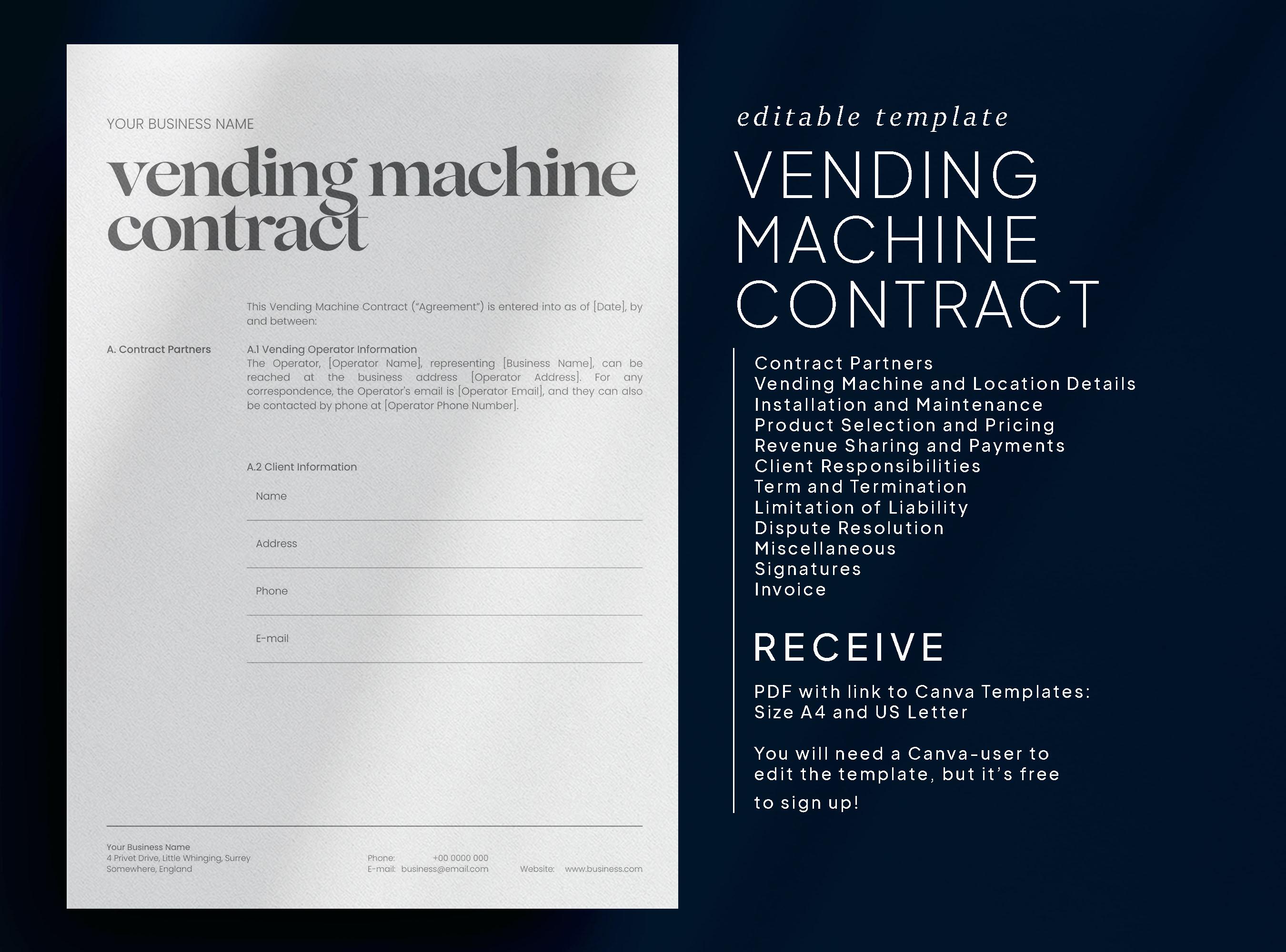 Professional Vending Machine Contract Template, Editable in Canva ...