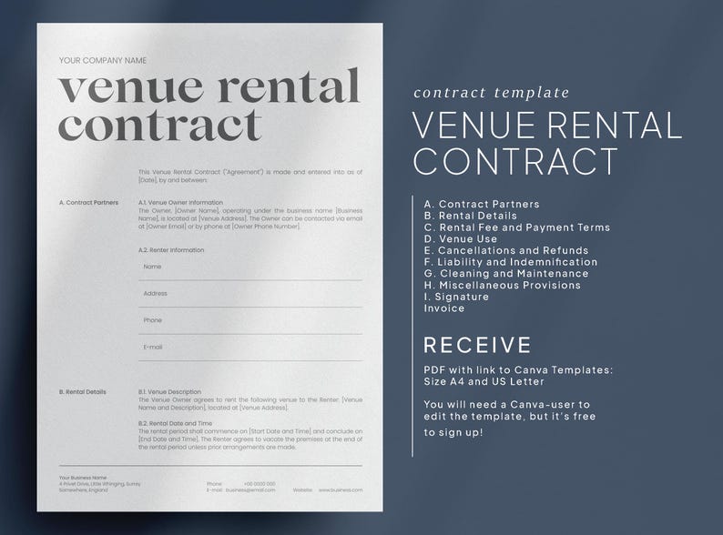 Venue Rental Agreement Template: Event Space Booking Contract - Etsy