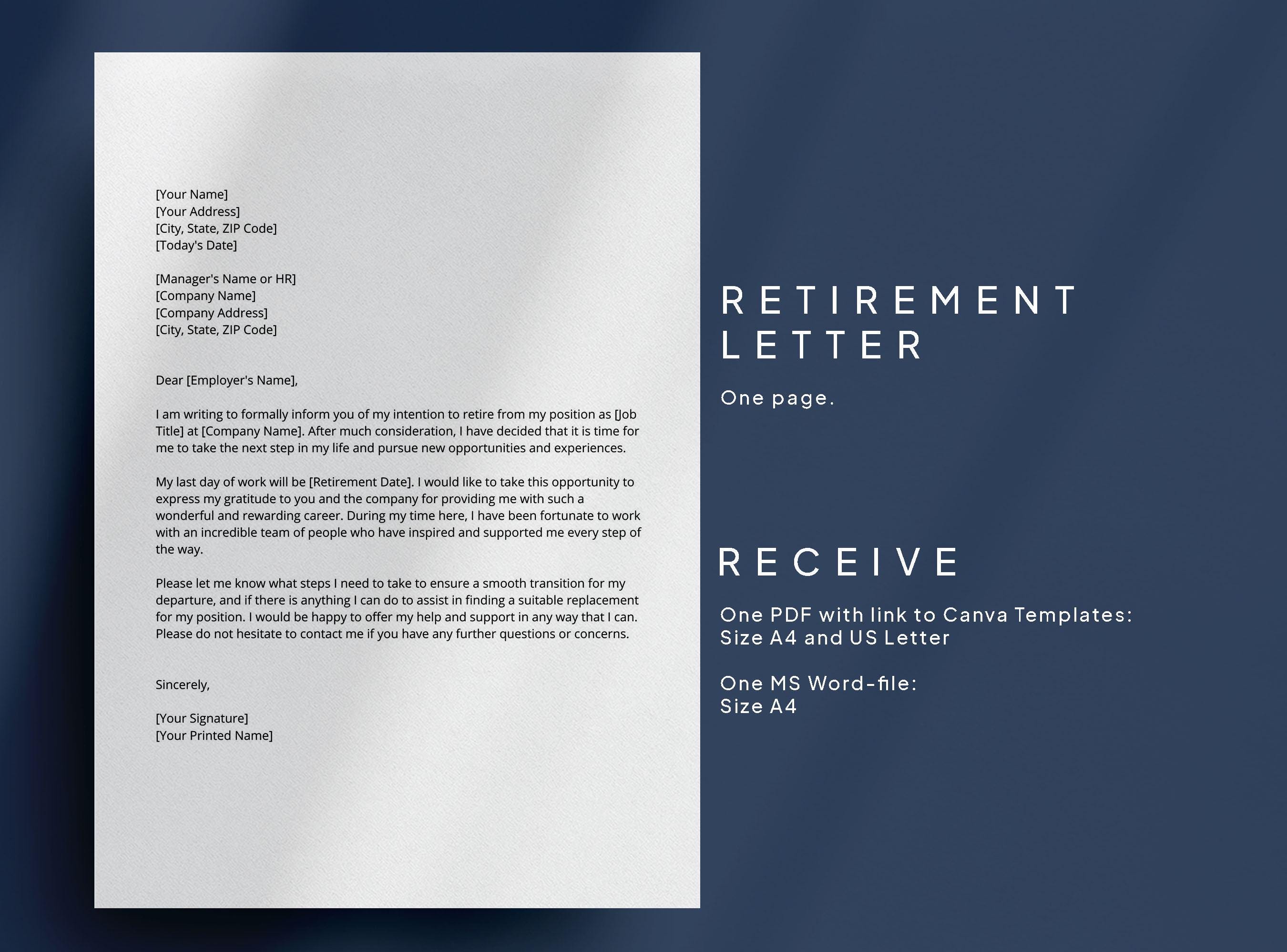 Professional Retirement Letter, Letter of Retirement, Retirement ...