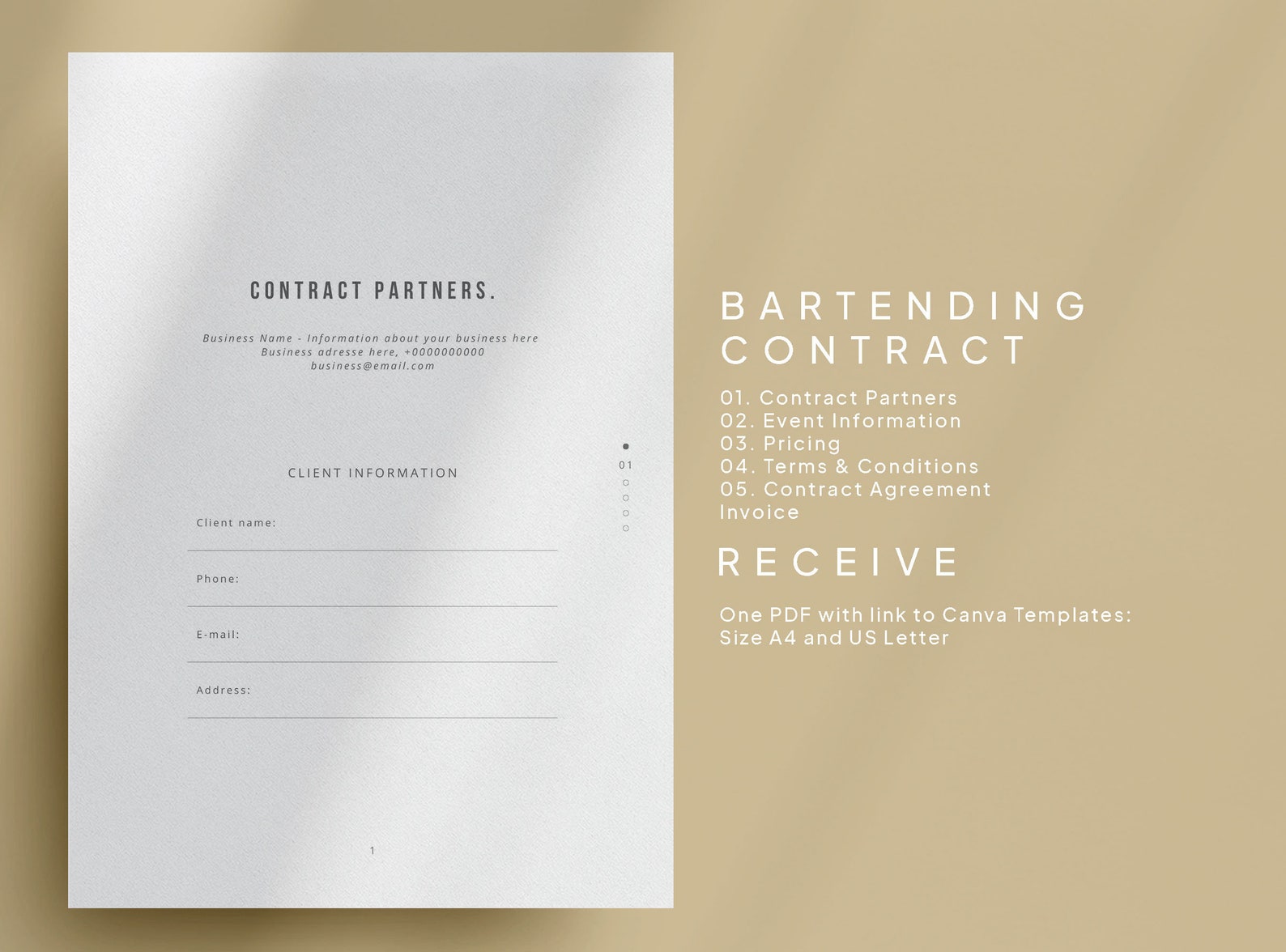 Freelance Bartender Contract Template: Editable Canva Agreement for Bar ...