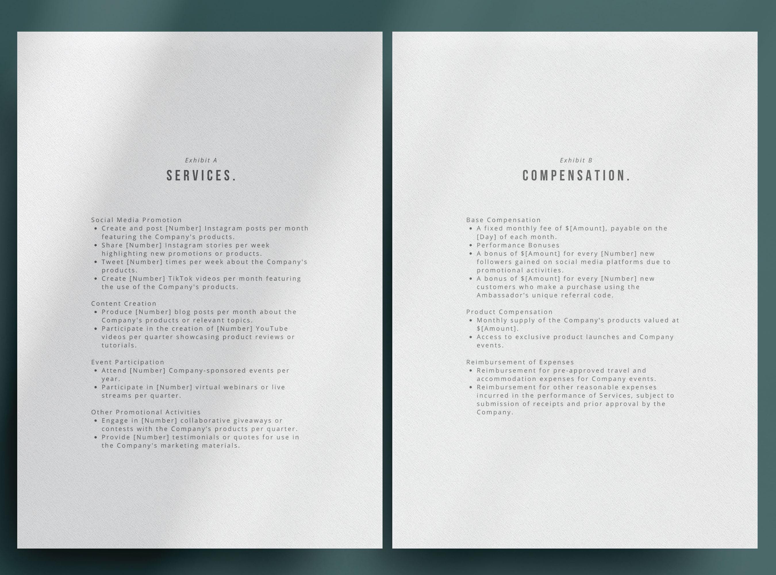 Brand Ambassador Contract, Social Media Influencer Services Agreement ...