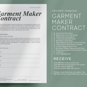 Custom Garment Contract, Tailor Made Clothing Agreement, Bespoke ...