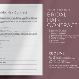 Bridal Hair Contract Template, Wedding Bridal Party Salon Services ...
