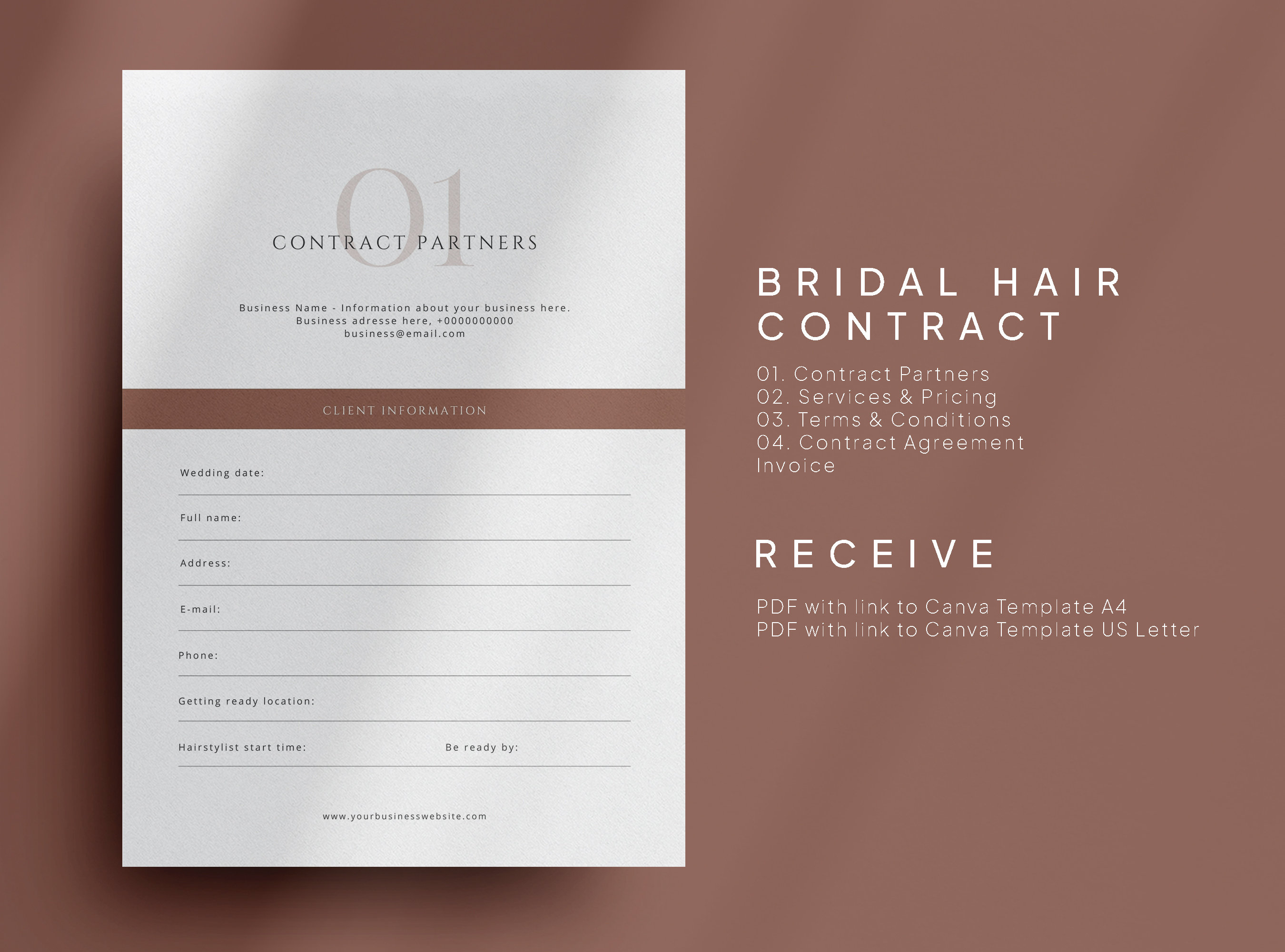 Bridal Hair Contract Template, Wedding Bridal Party Salon Services ...