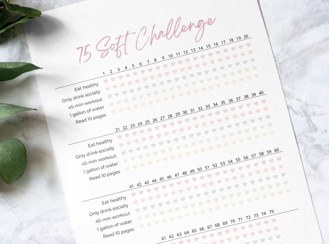 75 Soft Challenge Template, 75 Day Tracker, Easy Self Care Challenge ...