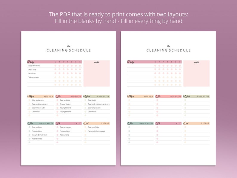 EDITABLE Cleaning Schedule A4, US Letter Cleaning Checklist Cleaning ...