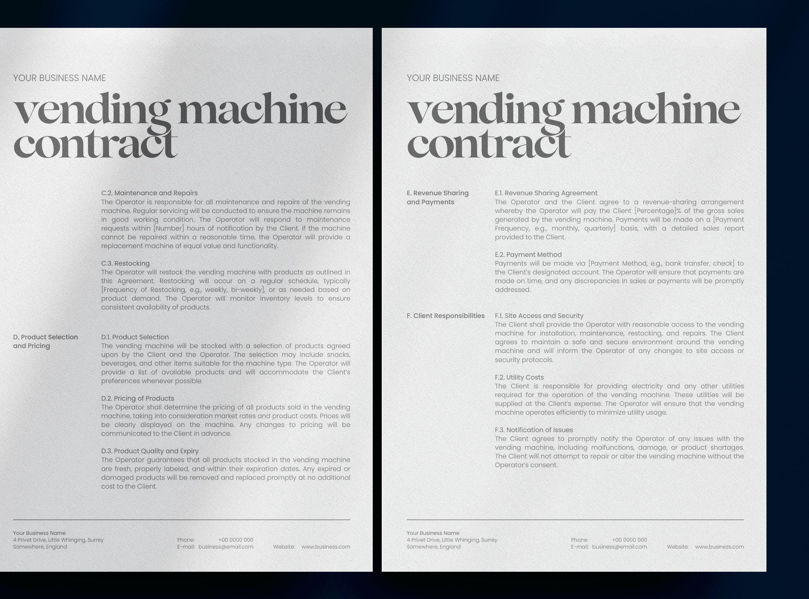 Professional Vending Machine Contract Template, Editable in Canva ...