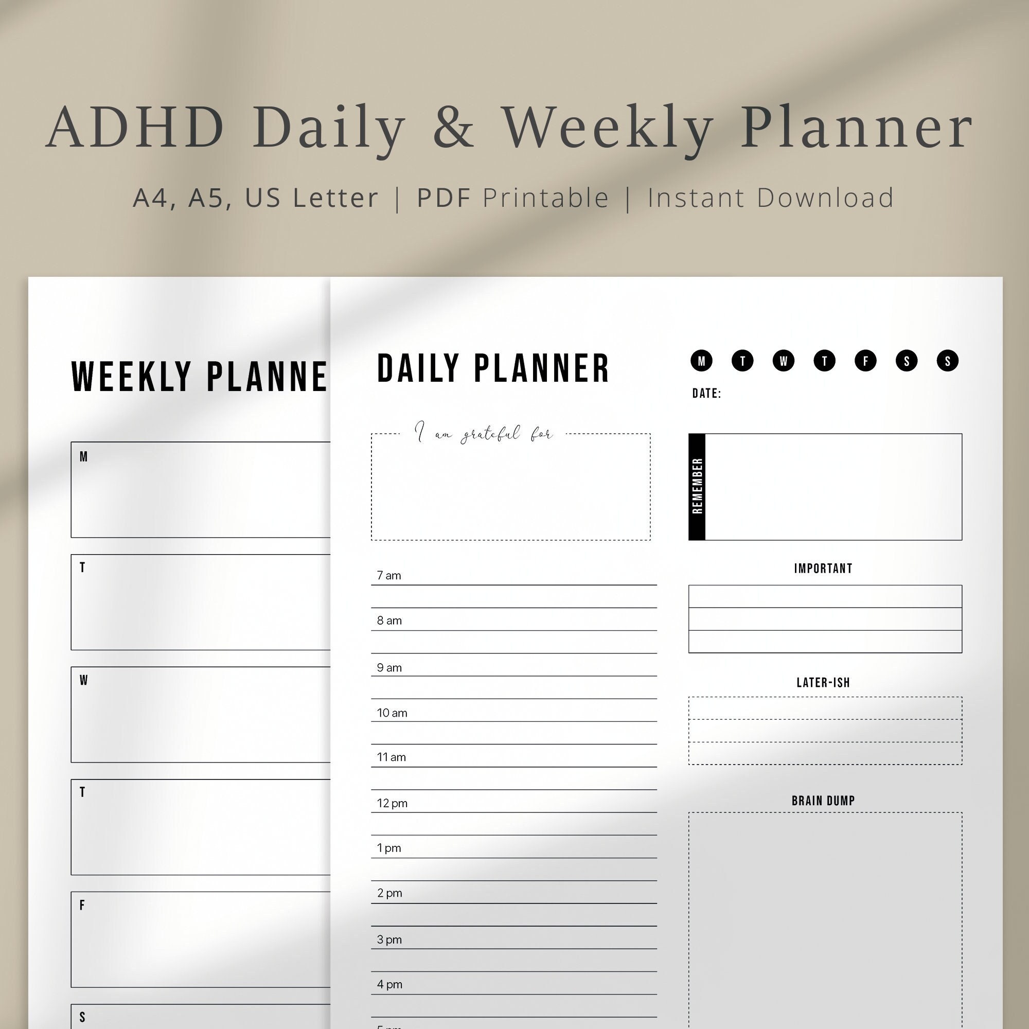 ADHD Daily Planner, Weekly Planner A4, A5, US Letter Productivity ...