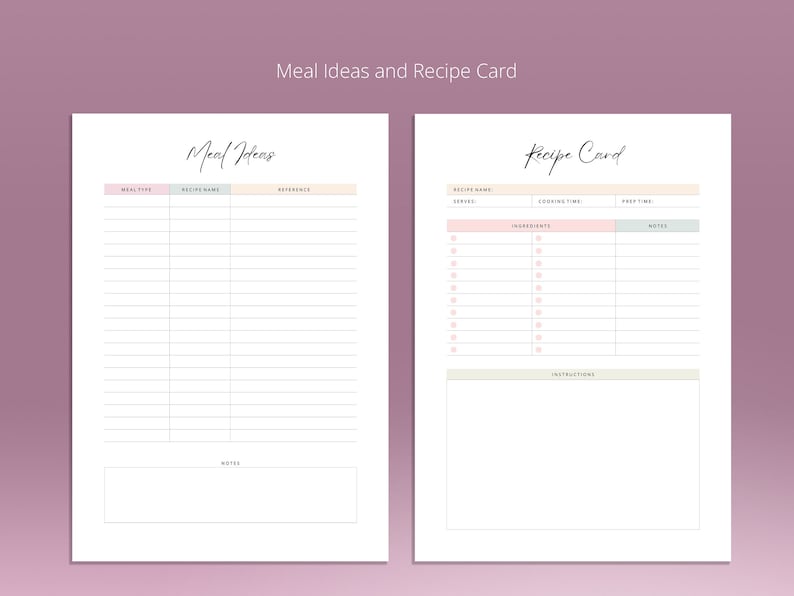 Editable Meal Planner W/ Grocery List and Recipe Card A4, US Letter ...