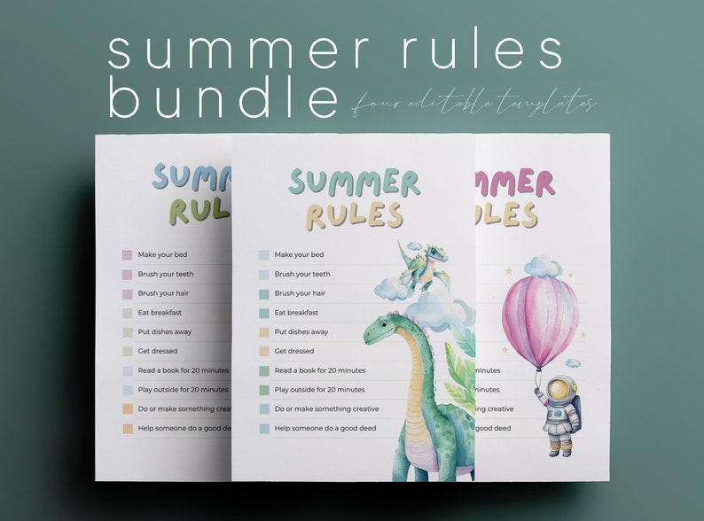 Editable Summer Rules, Printable Daily Checklist, Daily Routine ...
